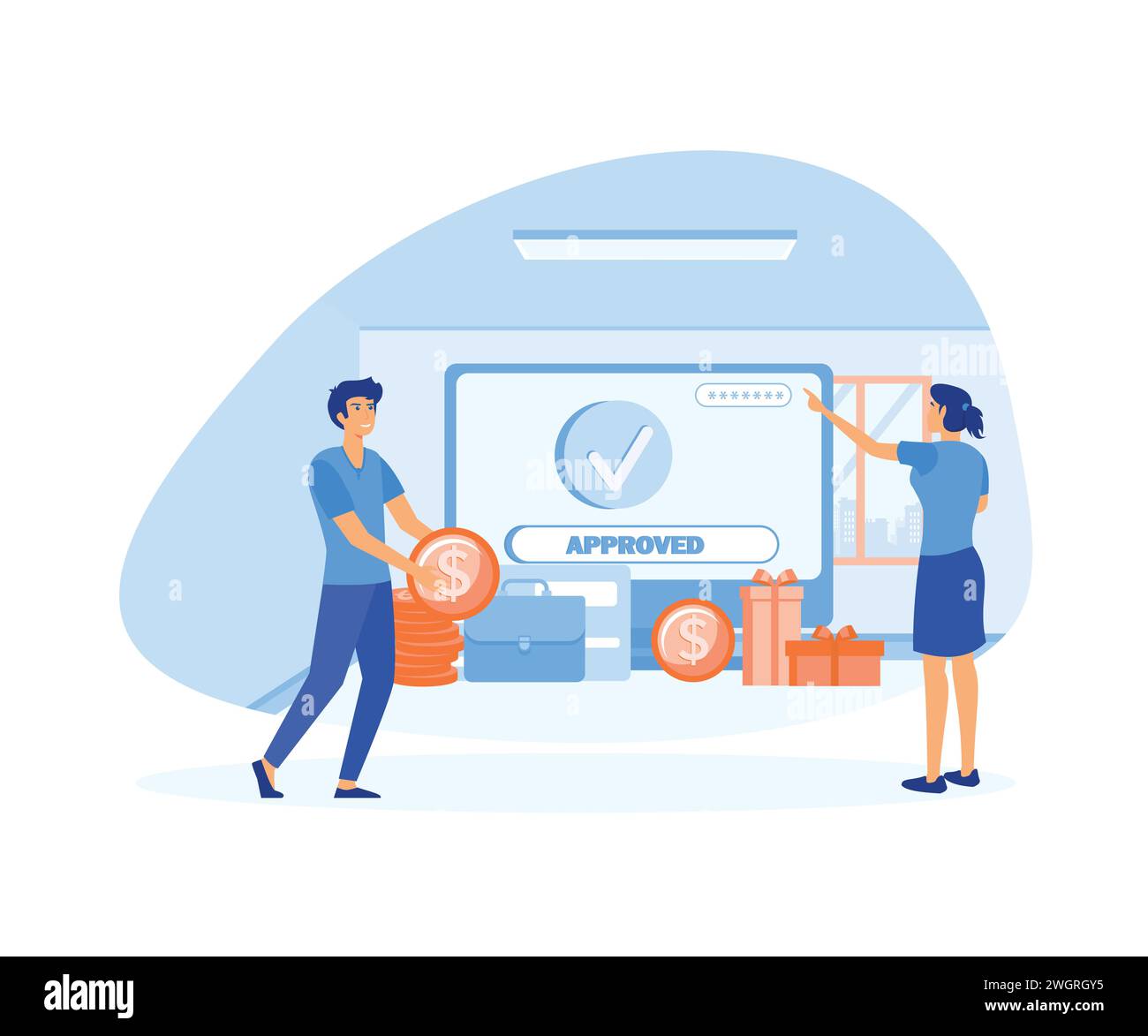 People paying successfully and safely. Online mobile payment and banking service. flat vector ...