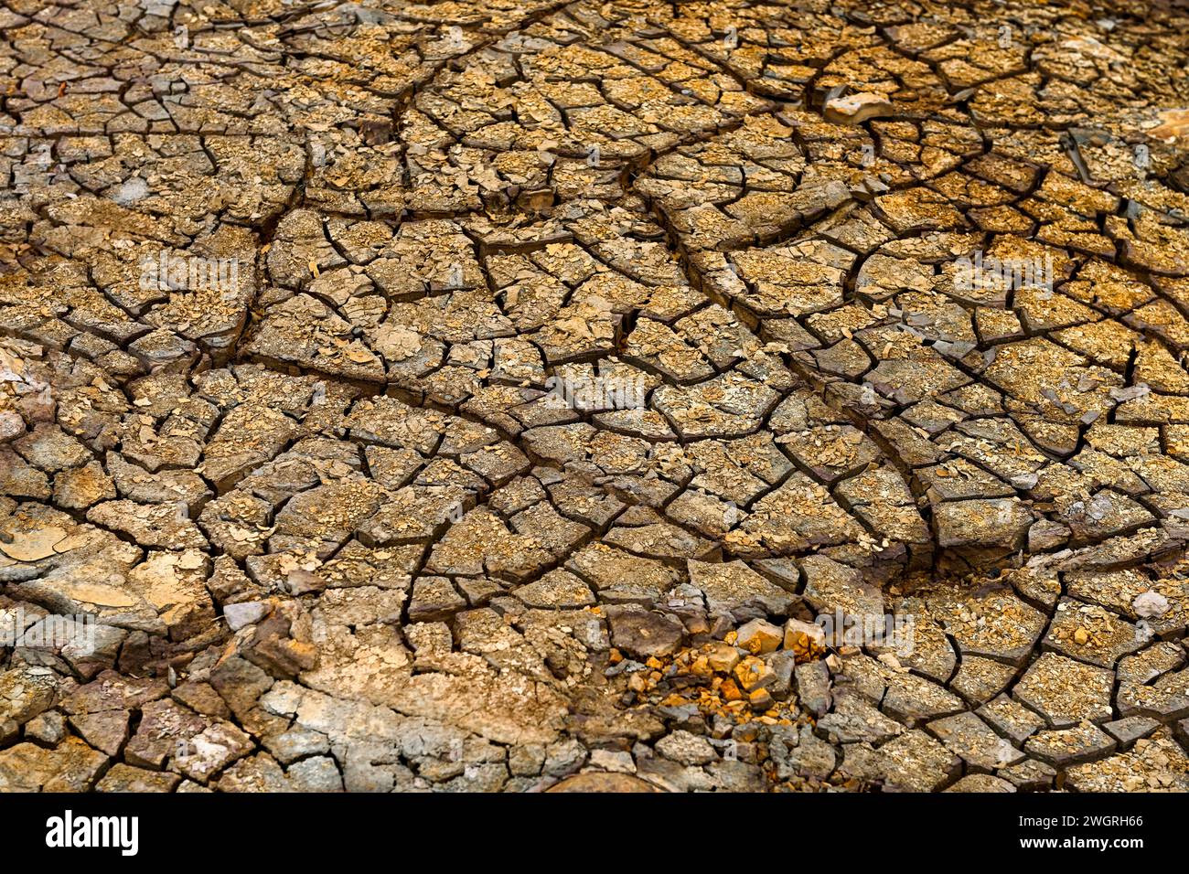 The parched soil of Rio Tinto is a mosaic of cracked earth interspersed ...
