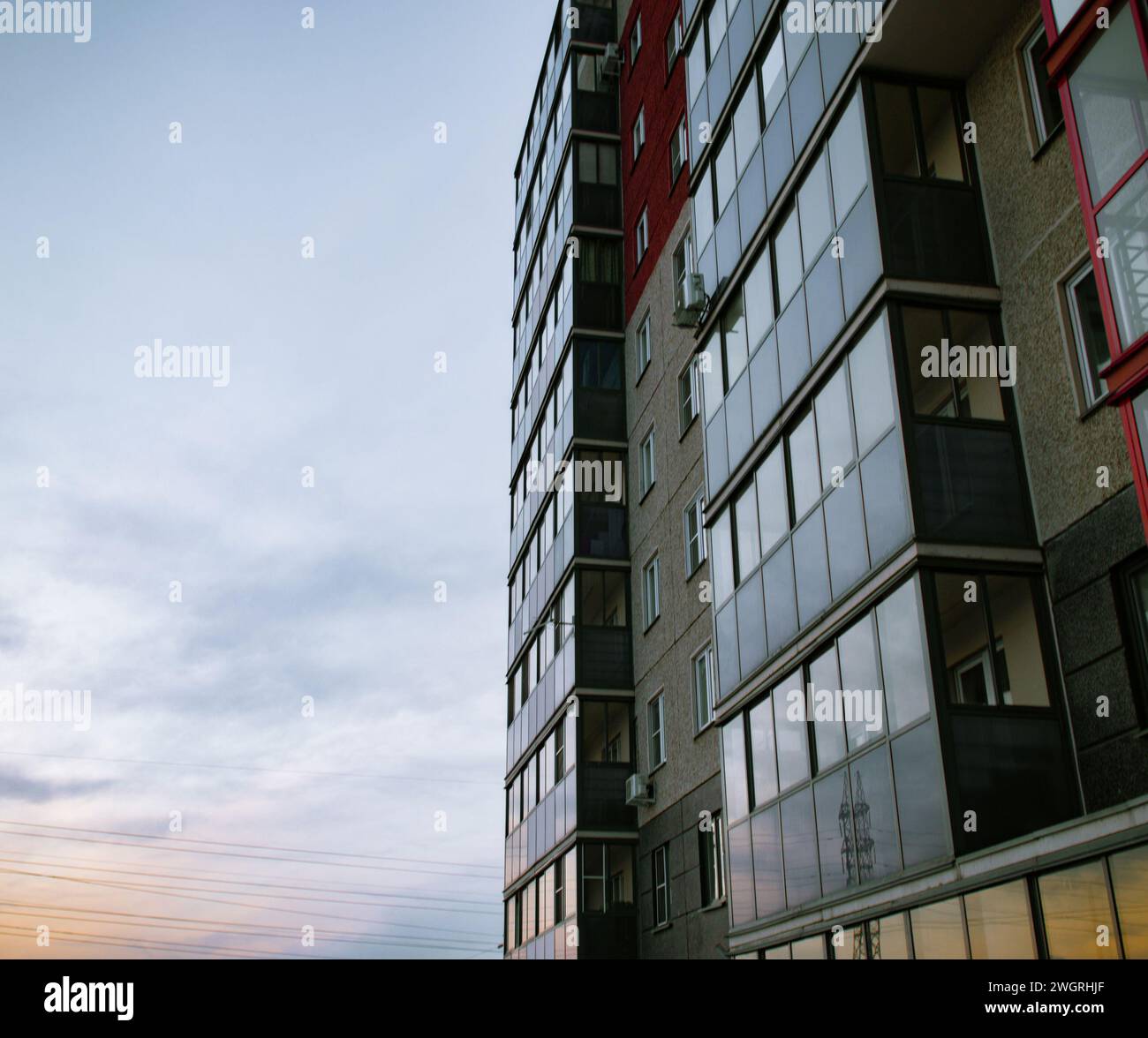 Multi-storey residential building in perspective against the background ...