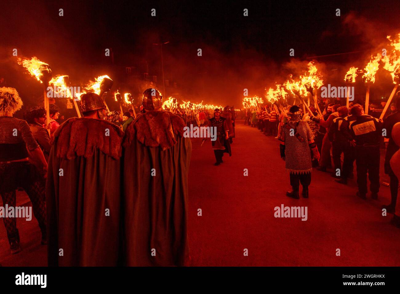 Members of the 2024 Jarl Squad marching through Lerwick on the Shetland ...