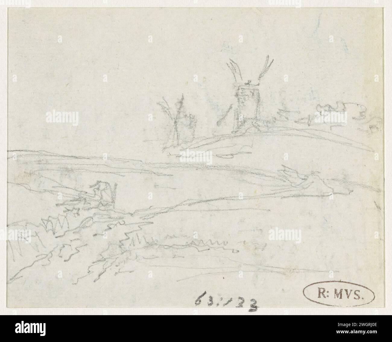 Doodle of two mills (Montmartre), Georges Michel, 1773 - 1843 drawing ...