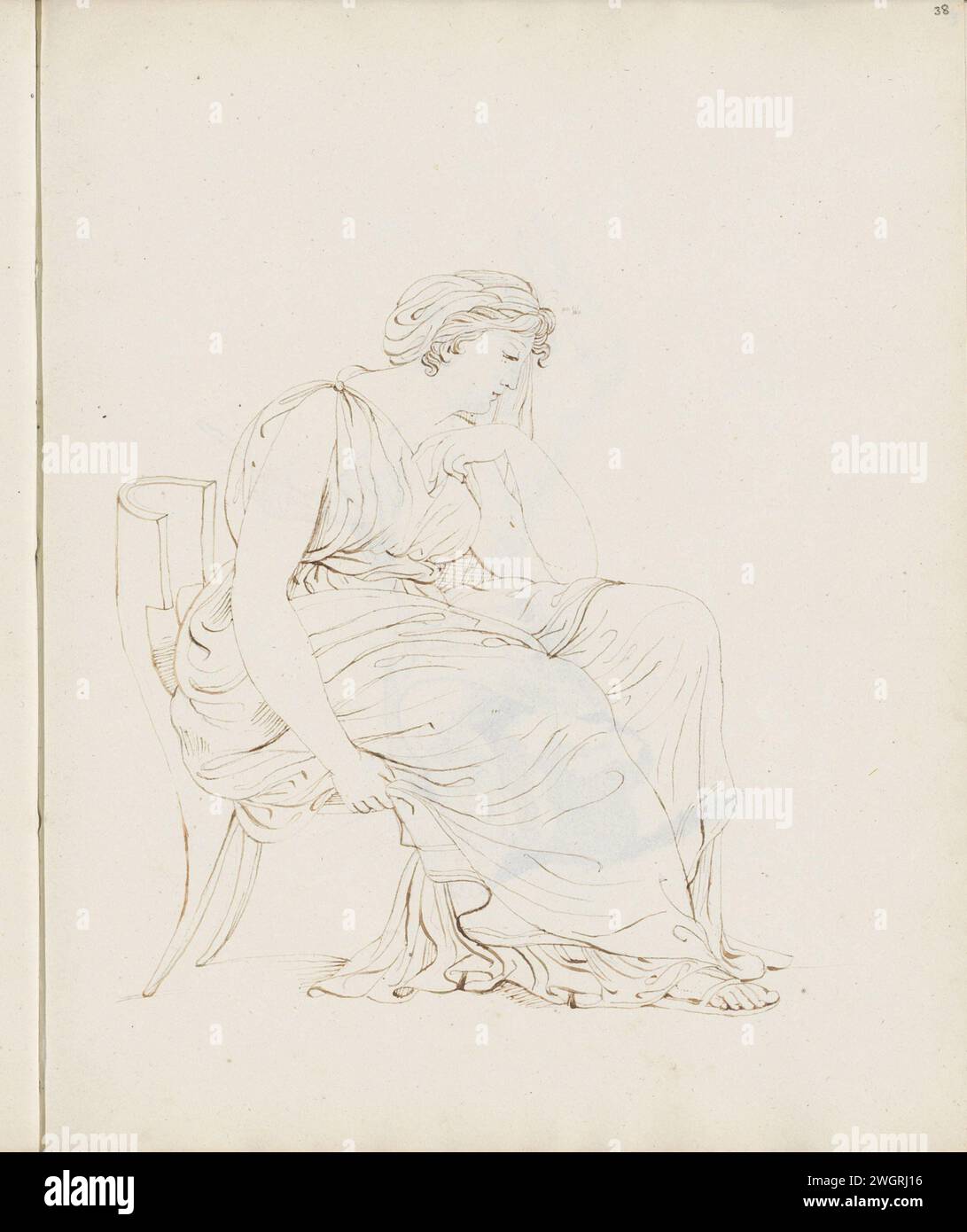 Sitting woman in a grieving position, 1813 The woman wears a tunic and ...