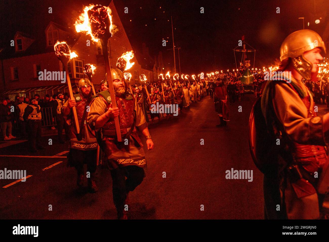 Members of the 2024 Jarl Squad marching through Lerwick on the Shetland ...