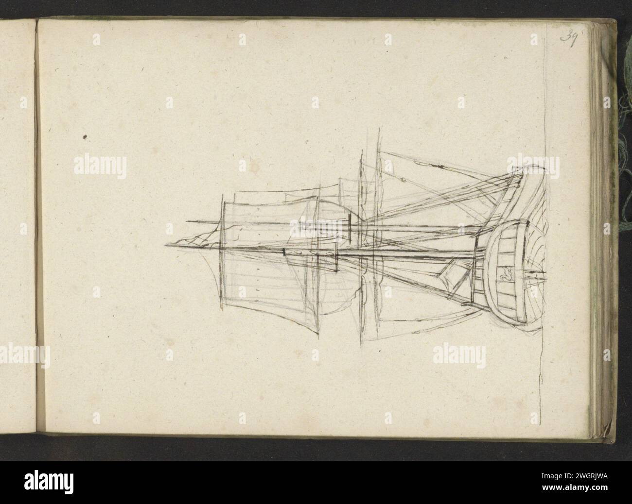 Sailing ship on a calm sea, 1780 - 1848 Leaf 39 Recto from a sketchbook ...