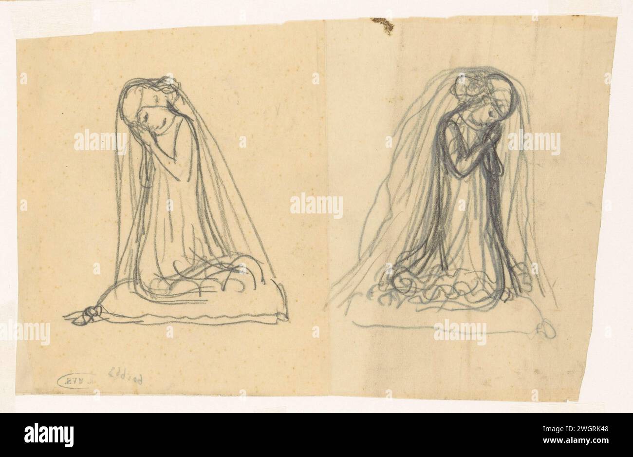 Praying girl, Leo Gestel, c. 1930 - 1935 drawing tracing paper. pencil ...