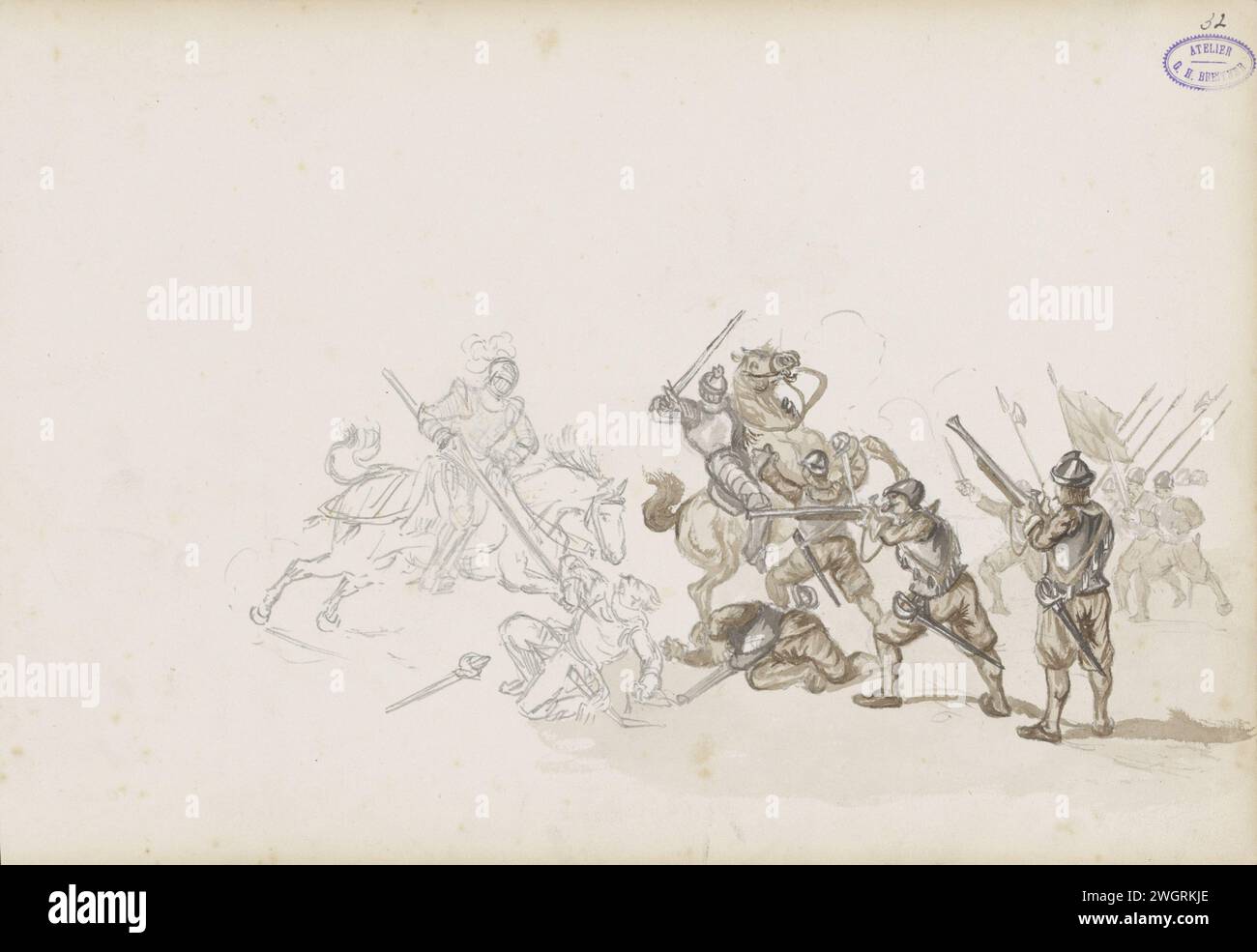 Cavalrymen in fight with infantrymen, 1872 drawing The cavalrymen are ...