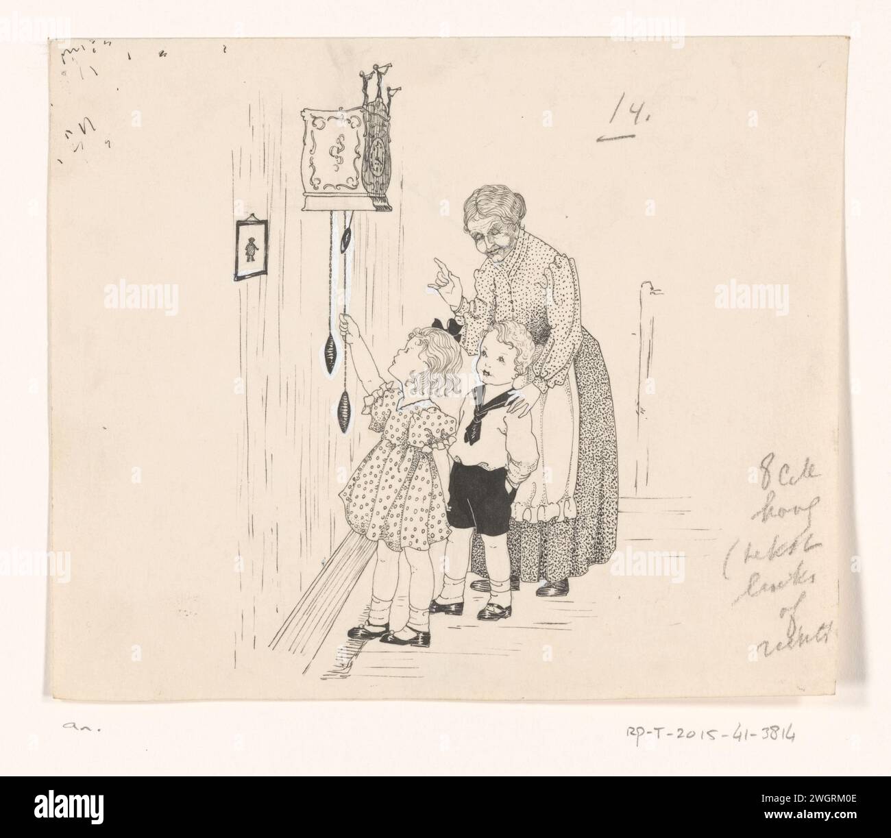Old woman and two children at a clock, Anonymous, c. 1890 - c. 1930 ...