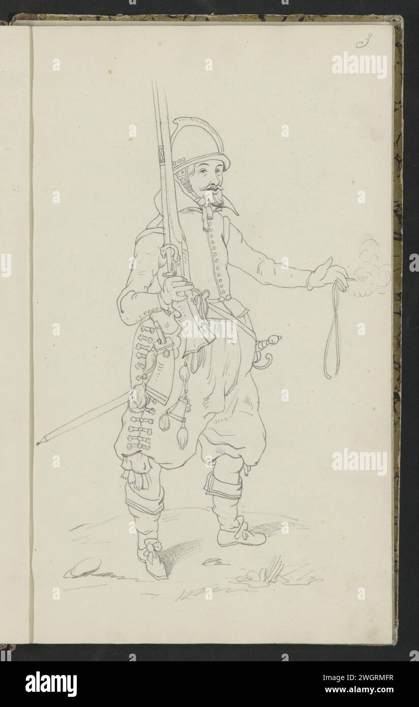 Soldier who wears his musket in the right hand and a wick in the left ...