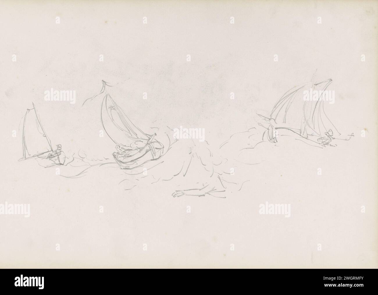 Sailing ships on a boisterous sea, 1873 drawing Rotterdam paper. pencil ...