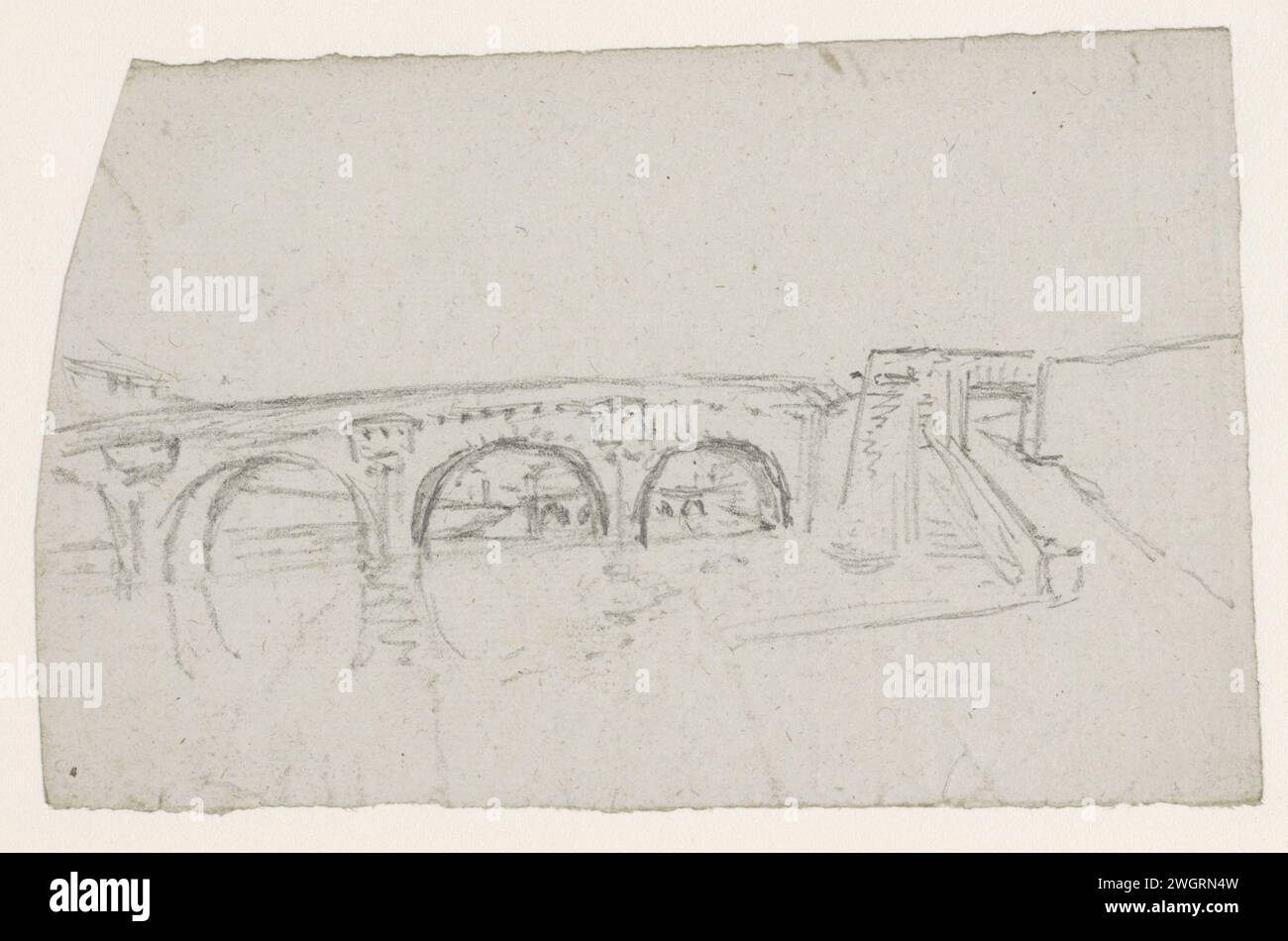 Seine -Brug, Georges Michel, 1773 - 1843 drawing paper. pencil bridge ...