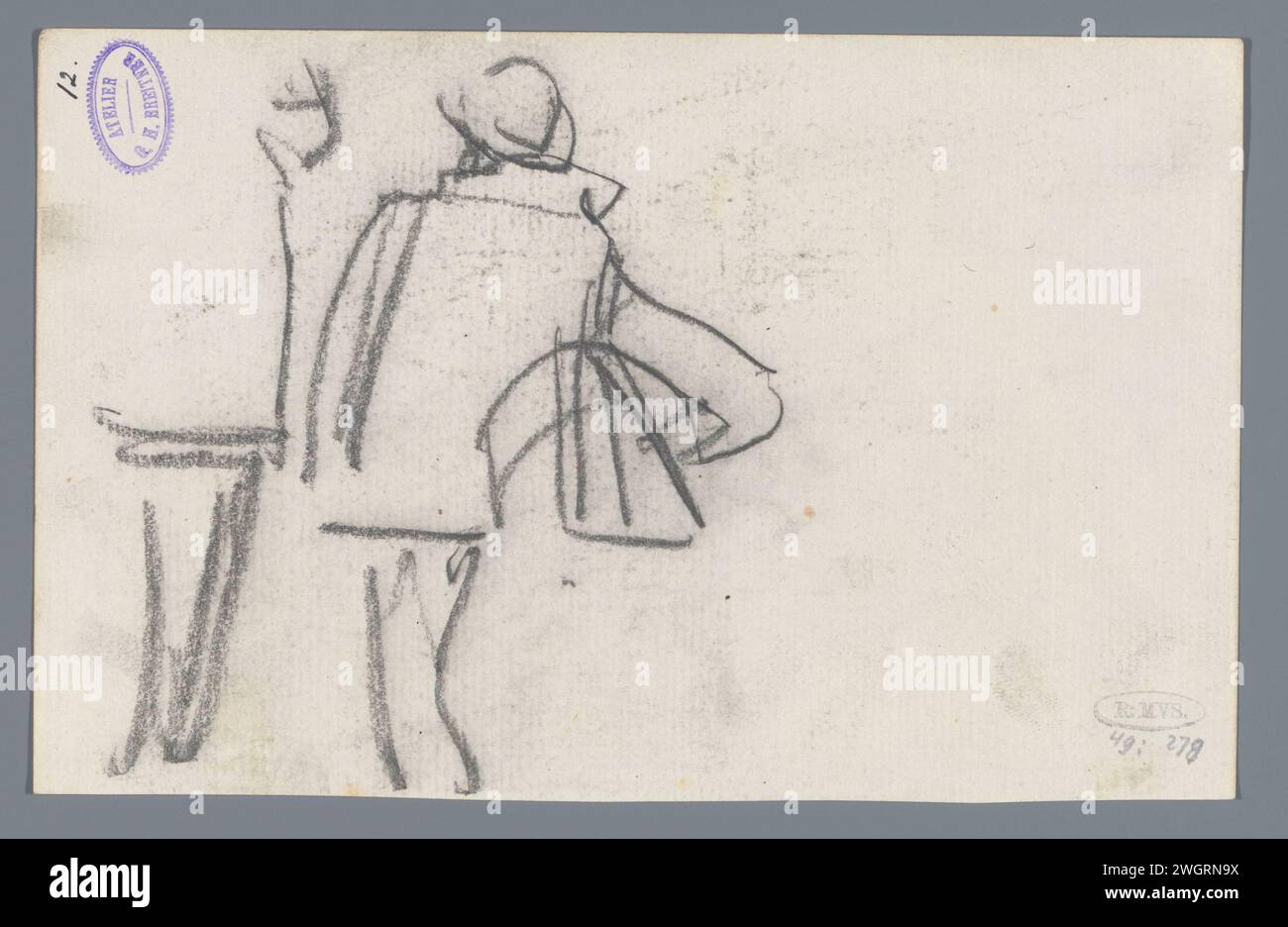 Two standing figures, possibly men, 1886 - 1923 drawing The right ...