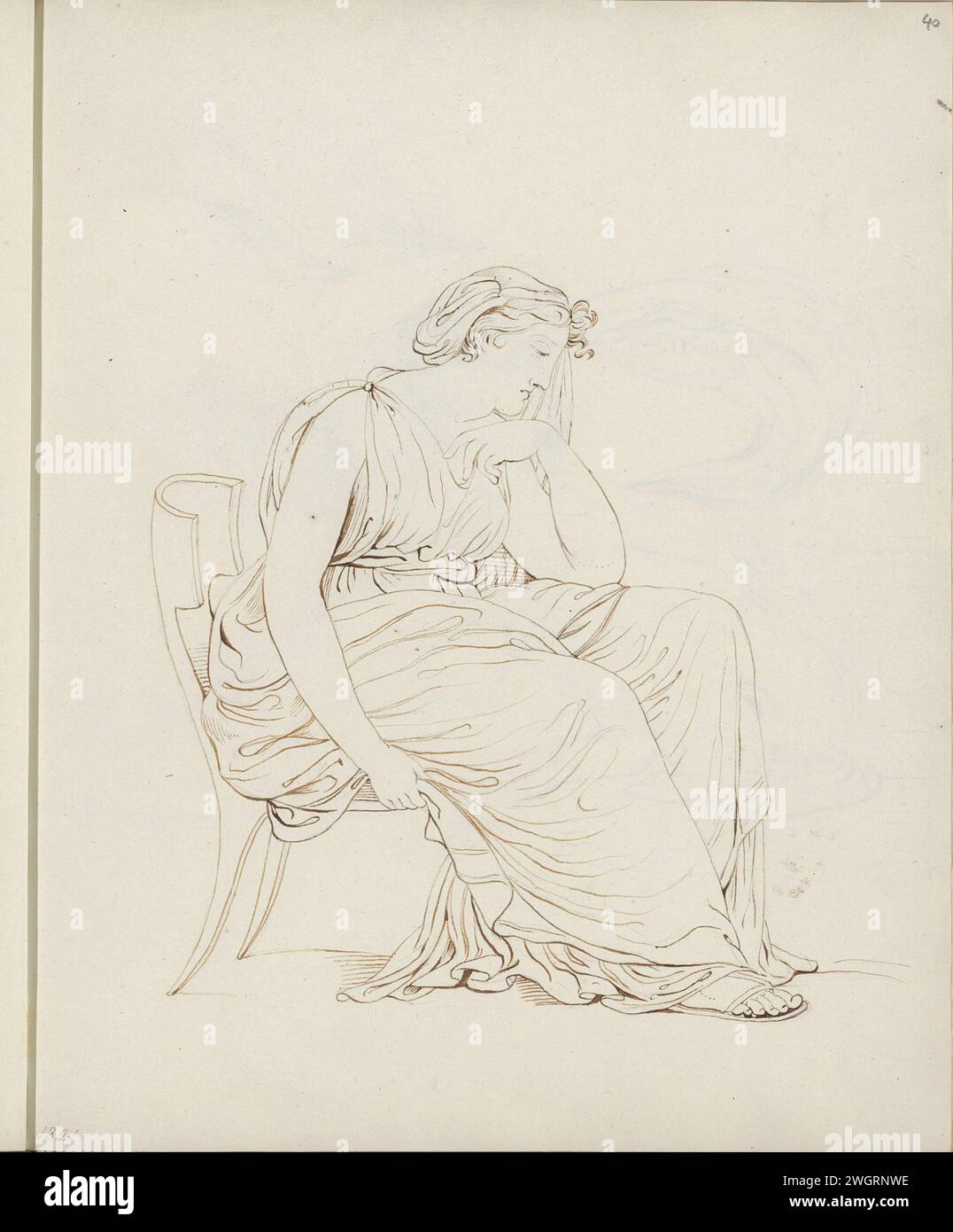 Sitting woman in a grieving position, 1821 The woman wears a tunic and ...