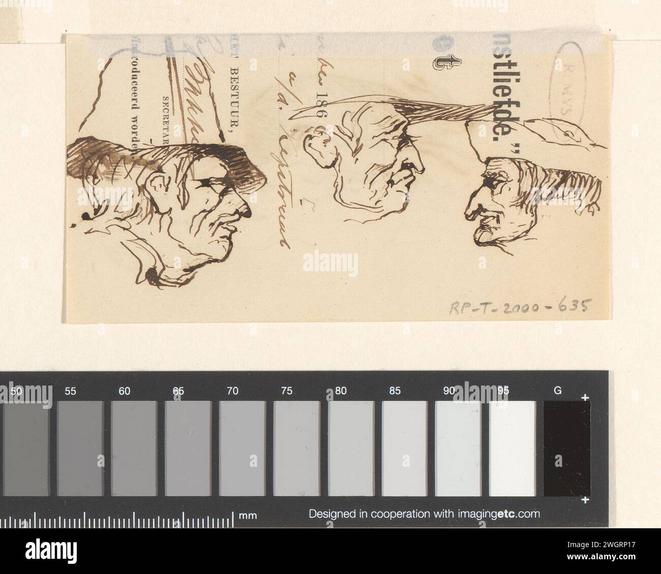 Three Koppen, Johannes Taventrate, 1860 - 1869 drawing Three heads ...