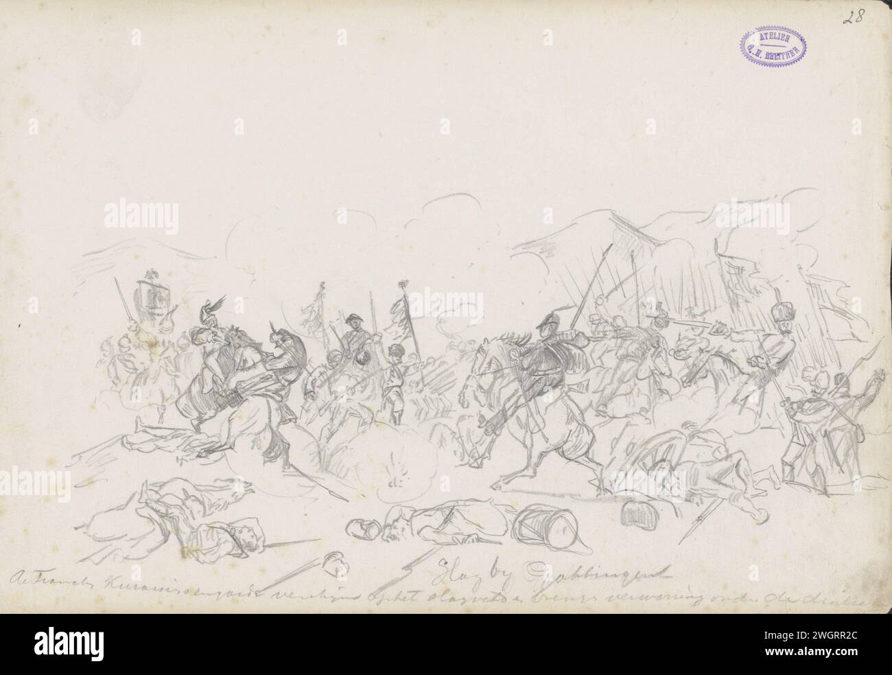 Battle of Göttingen, 1872 drawing Soldiers in fight, partly on ...