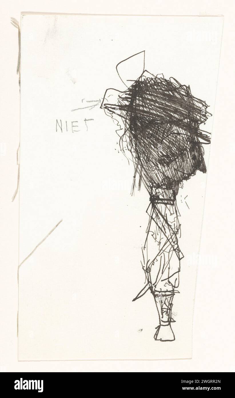 Man with Hoed, Dirkje Kuik, 1945 - 2005 drawing Sketch of a caricatural ...