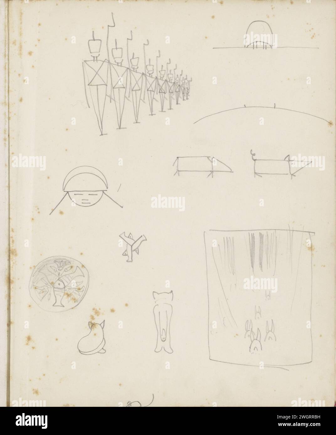 Studieblad, in or before 1983 drawing Study sheet, including with ...