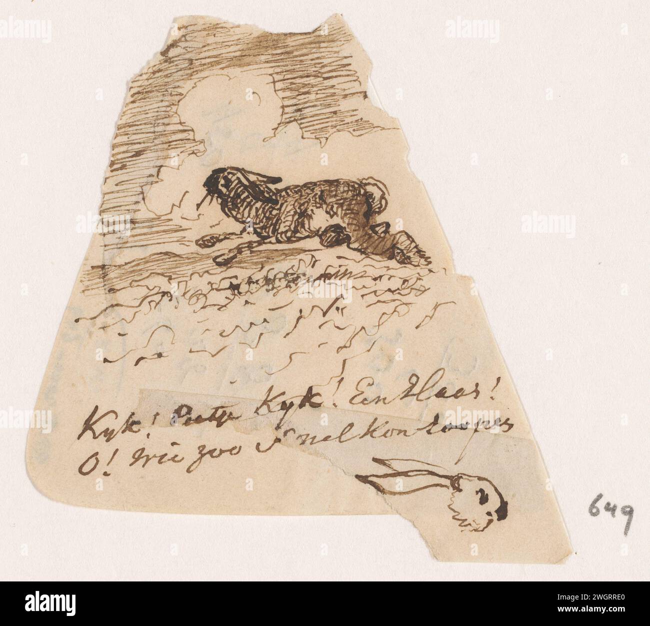 Haas, Johannes Taventrate, 1840 - 1880 drawing Hare. Signed on an ...