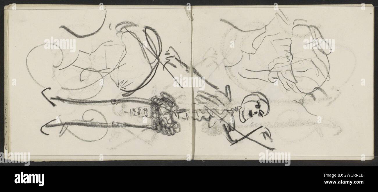 Human frame, 1895 Leaf 7 Verso and 8 Recto from a sketchbook with 11 ...