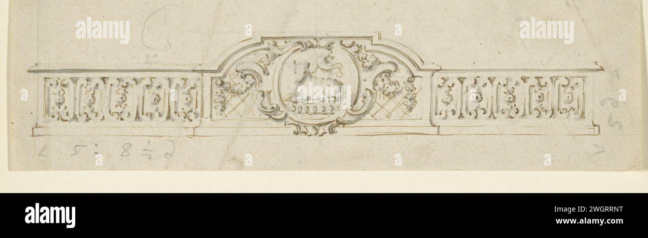 Hek met lam, anonymous, 1650 - 1800 drawing An ornamented fence with a ...