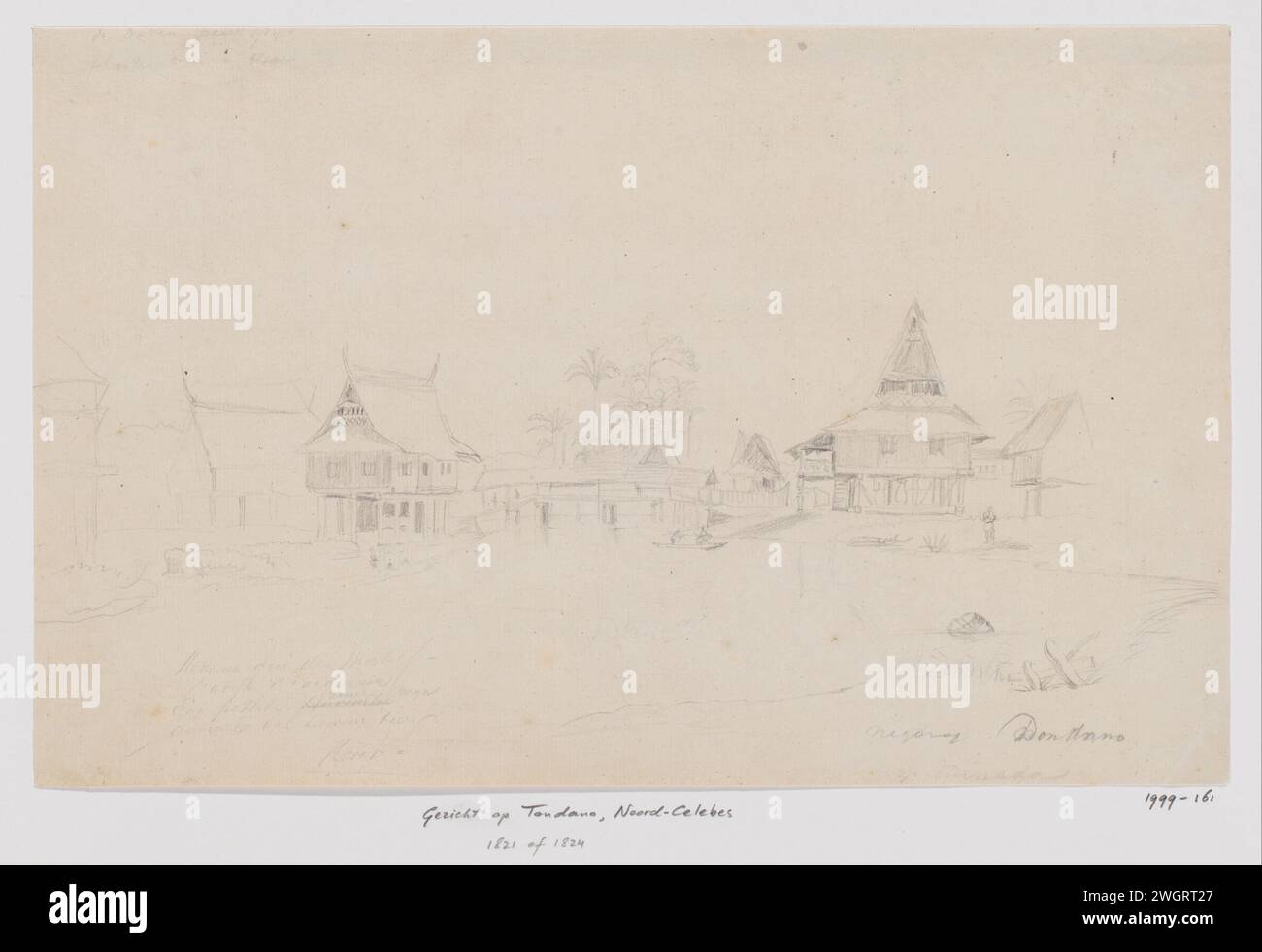 View of Tondano, North Celebes, Adrianus Johannes Bik, c. 1821 - c. 1824 drawing North Celebes ...