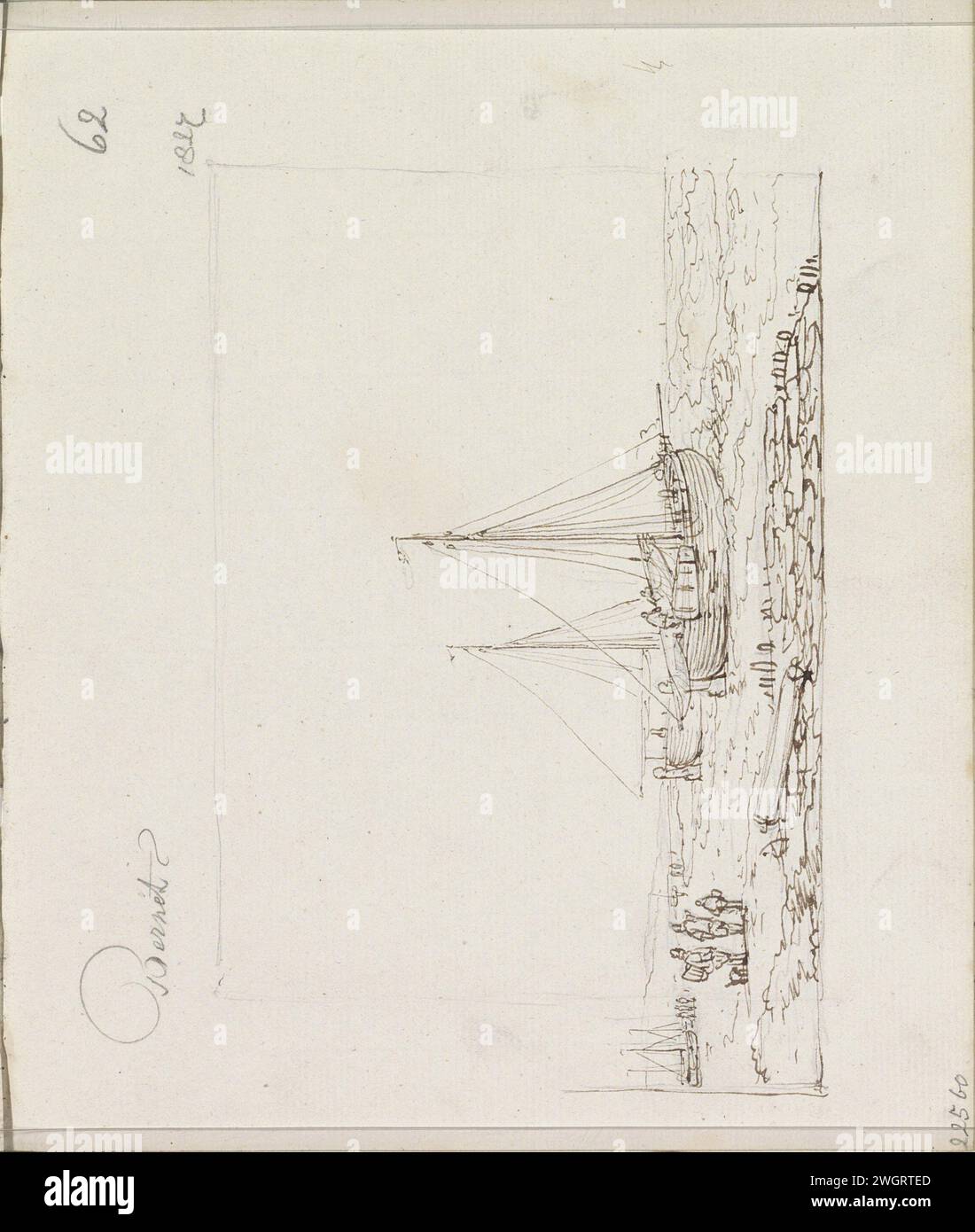 Two bomb barges on the beach, 1827 Page 77 Recto from a sketchbook with ...