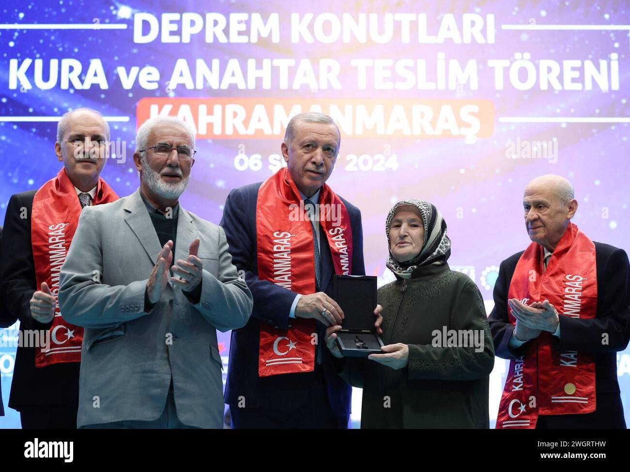 Turkish President Recep Tayyip Erdogan attends the ceremony of handing ...