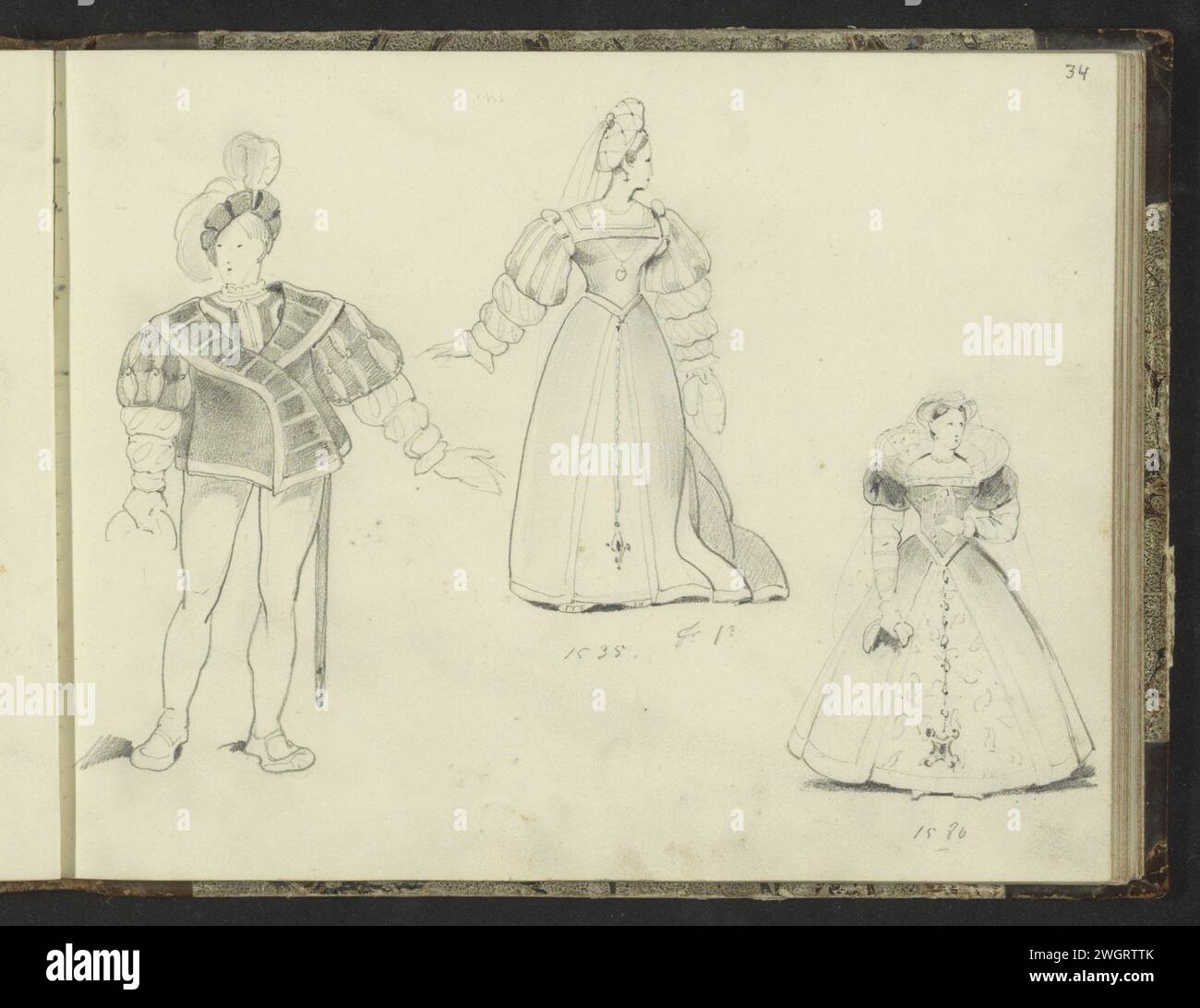 Male and women in costumes from the period 1535-1580, 1819 - 1849 Leaf ...