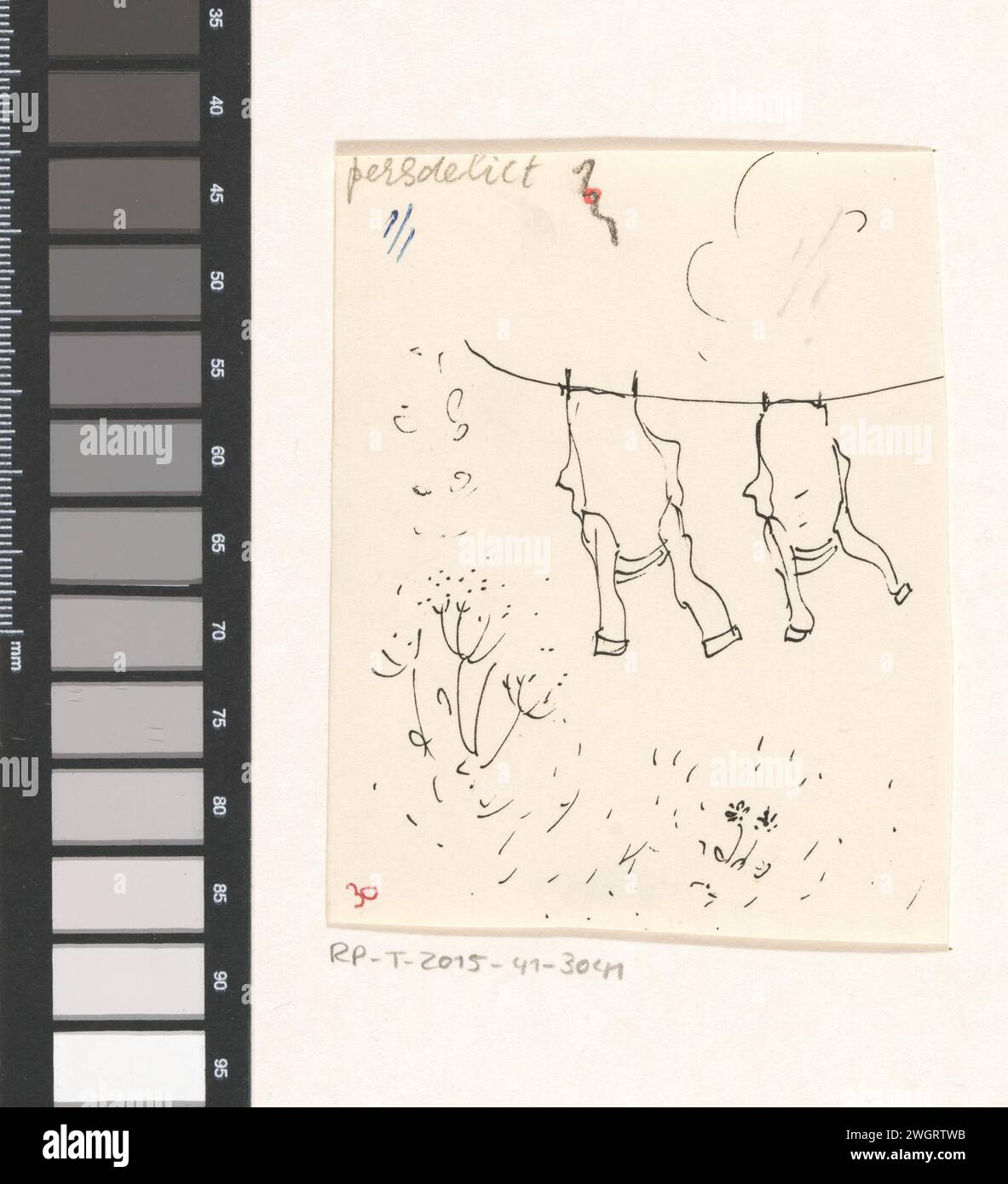 Two shirts on a washing line, anonymous, c. 1930 - c. 1970 drawing ...