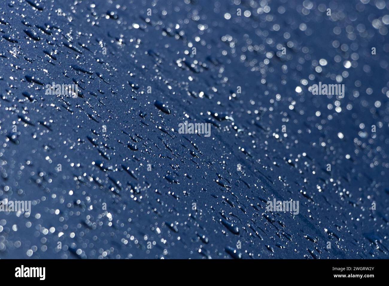 Water drops on blue metallic surface. Abstract blue water drops ...