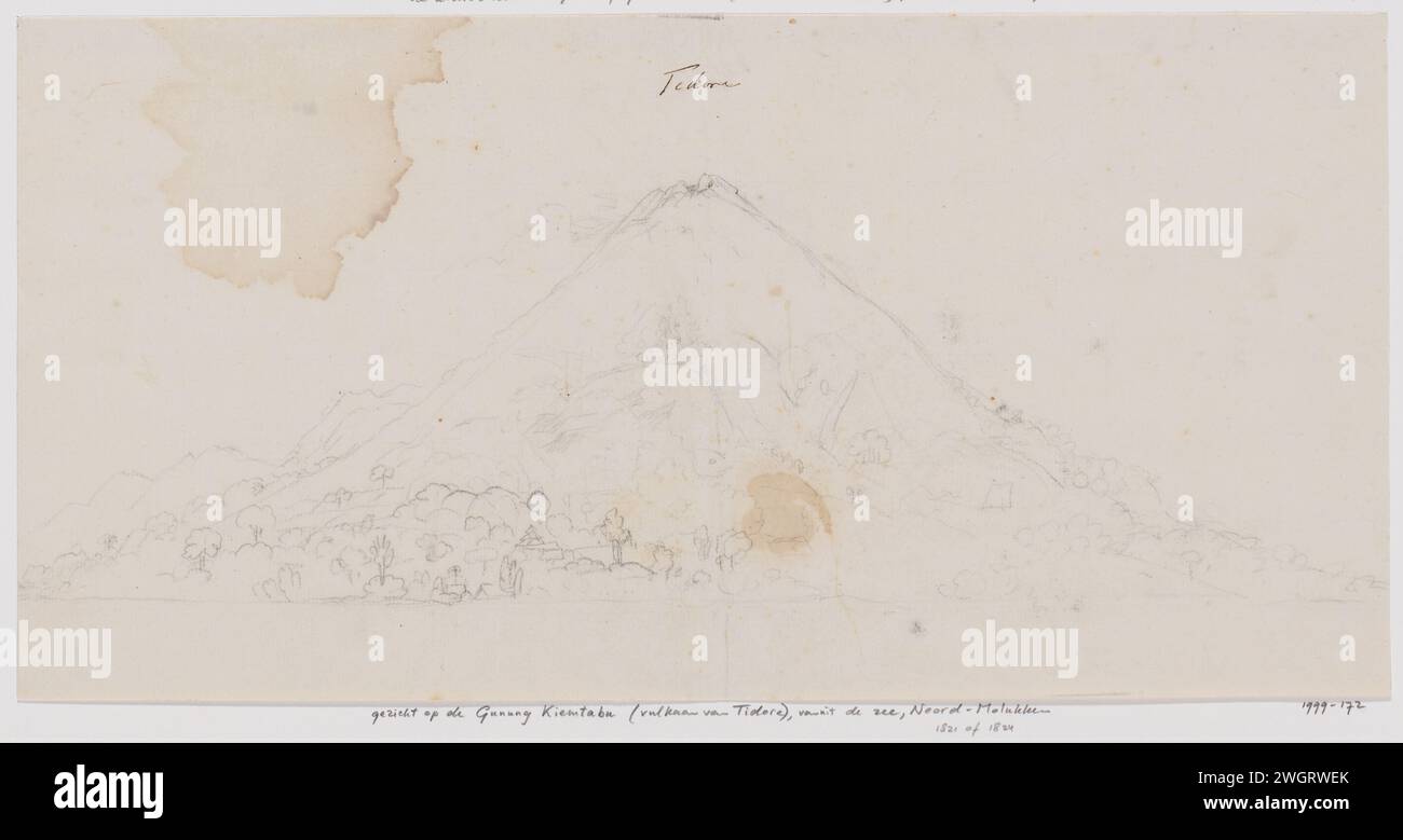 View of the Gunung Kiemtabu, North Moluccas, Adrianus Johannes Bik, c. 1821 - c. 1824 drawing ...