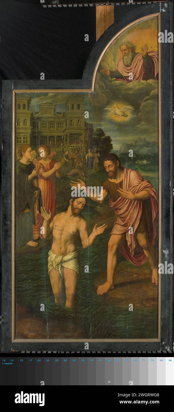 The baptism of Christ in the Jordaan, right panel of a triptych, Jan van Coninxloo (II), 1557 ...