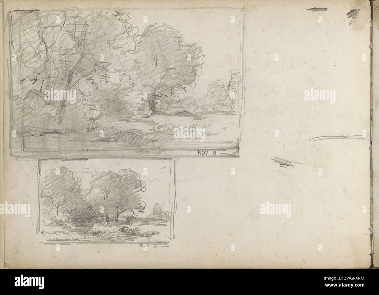 Landscapes with trees on a waterfront, c. 1846 - c. 1851 Two drawings ...
