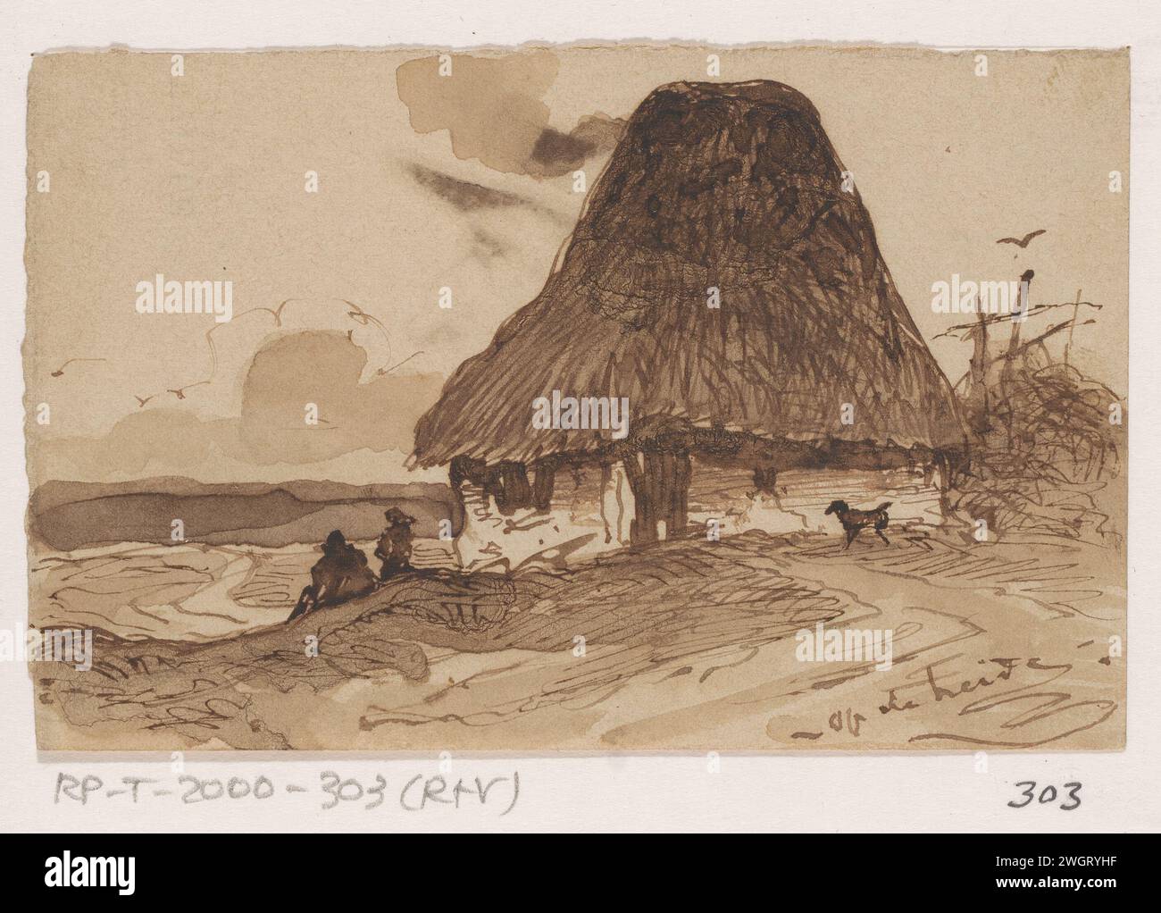 Op de Heide, Johannes Taventrate, 1874 drawing A few people sitting at ...