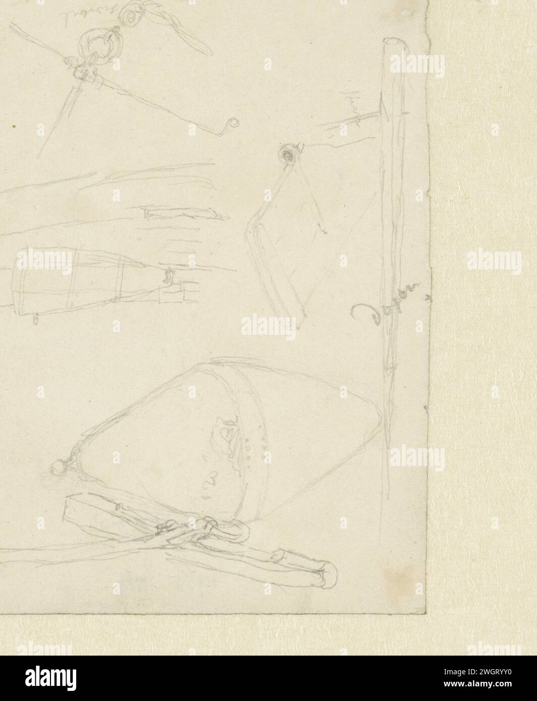 Rull of a ship with a sword, a buoy and parts of an anchor, John ...