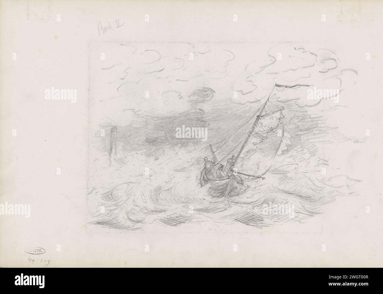 Sailing ship on a boisterous sea, George Hendrik Breitner, 1873 drawing ...
