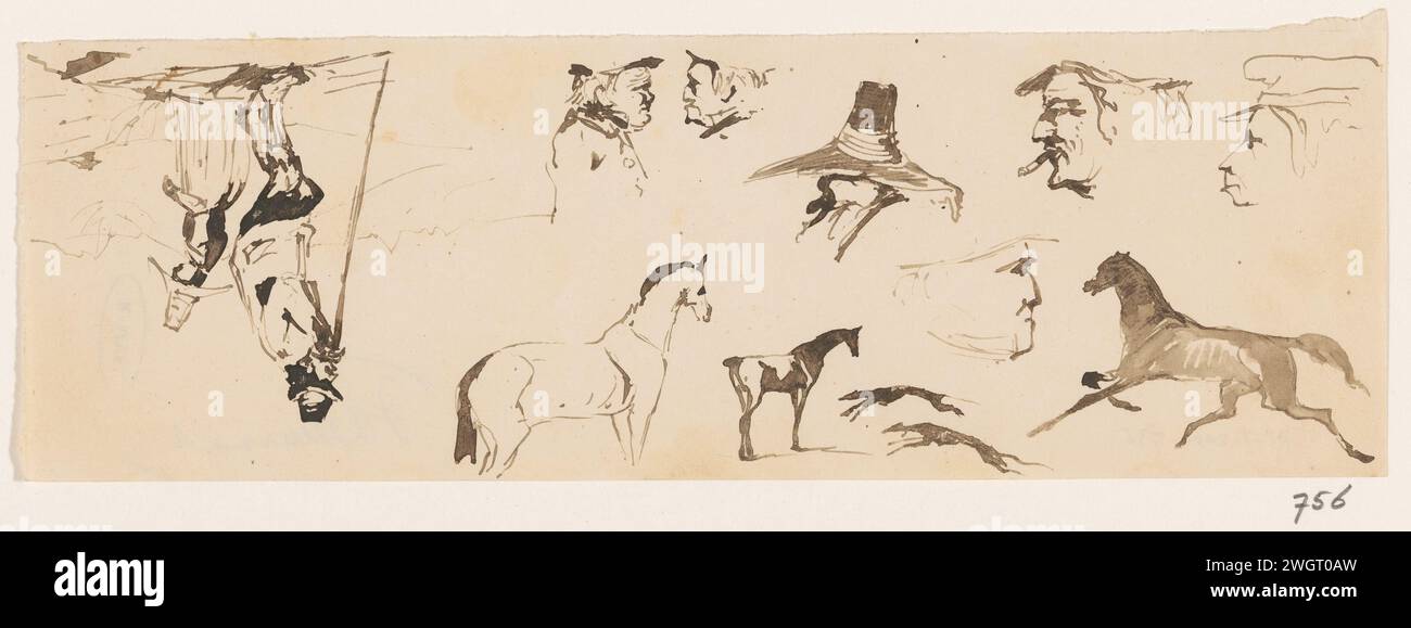 Sketches of horses, headlines and a man leaning on a stick, Johannes ...