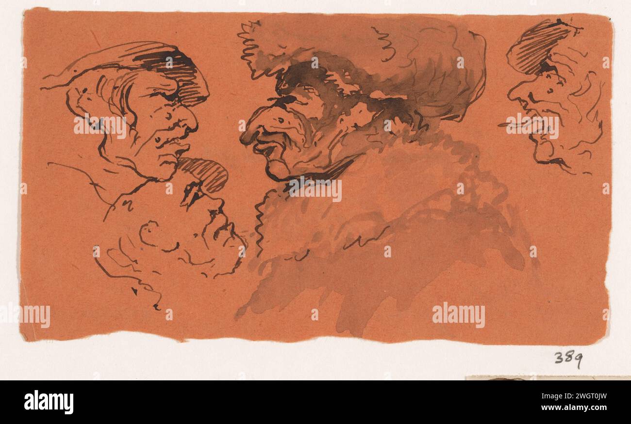 Vier Koppen, Johannes Taventrate, 1840 - 1880 drawing Four heads ...