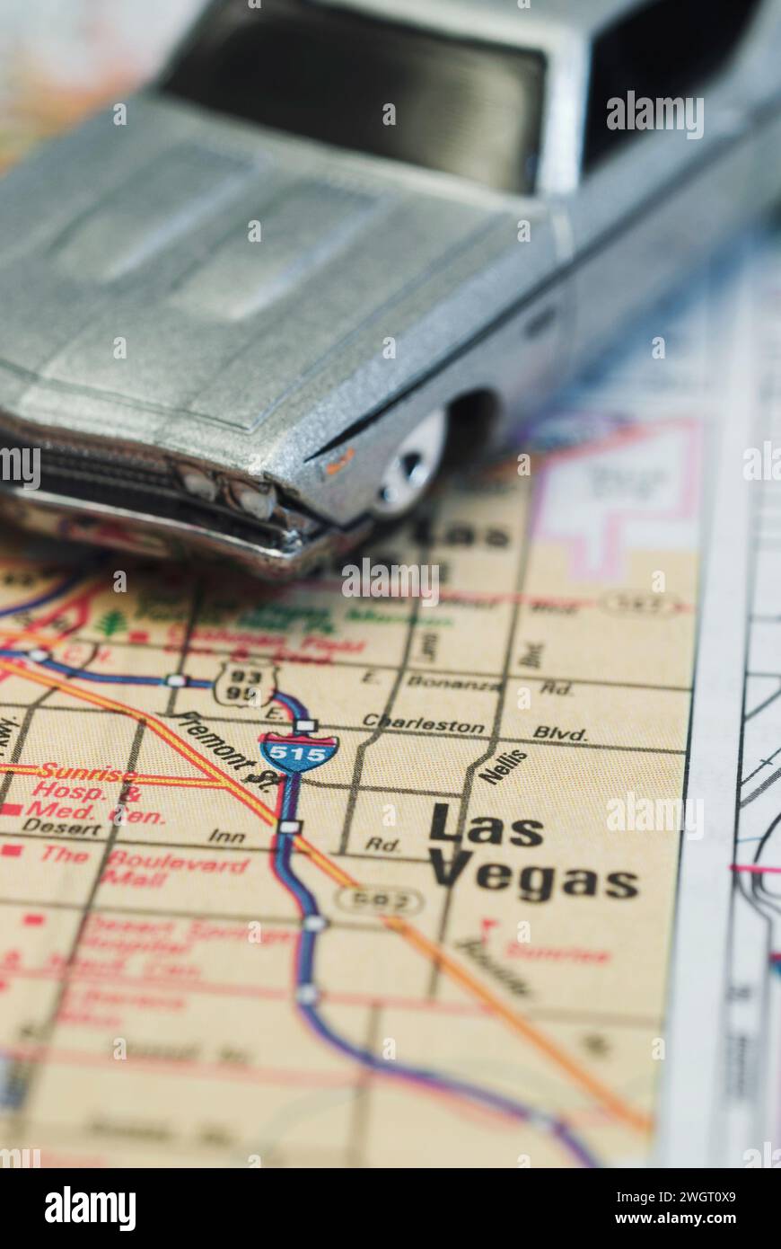 toy car on Las Vegas road map Stock Photo - Alamy
