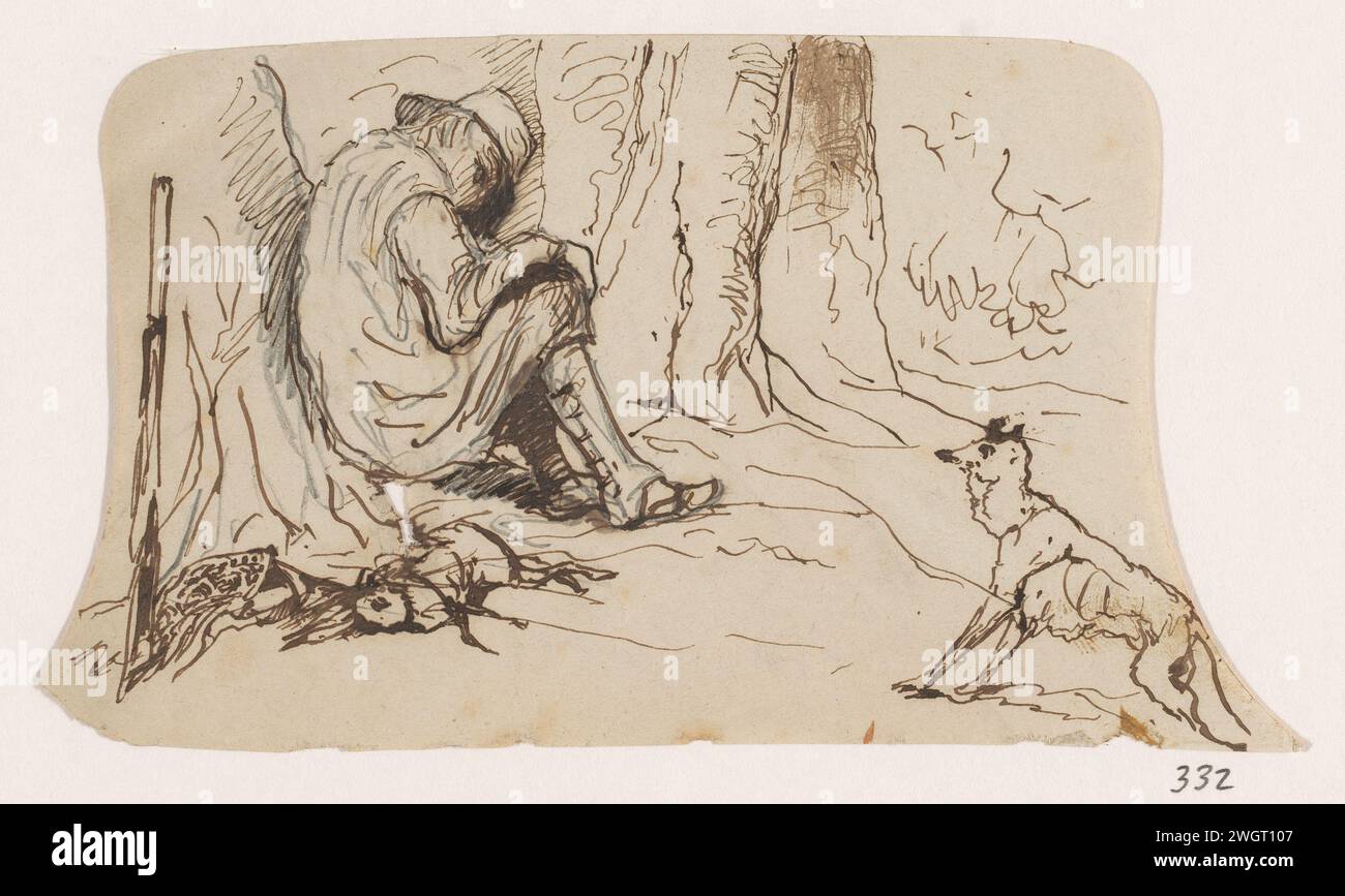 Rustende Jager, Johannes Taventrate, 1840 - 1880 drawing A fox is a ...