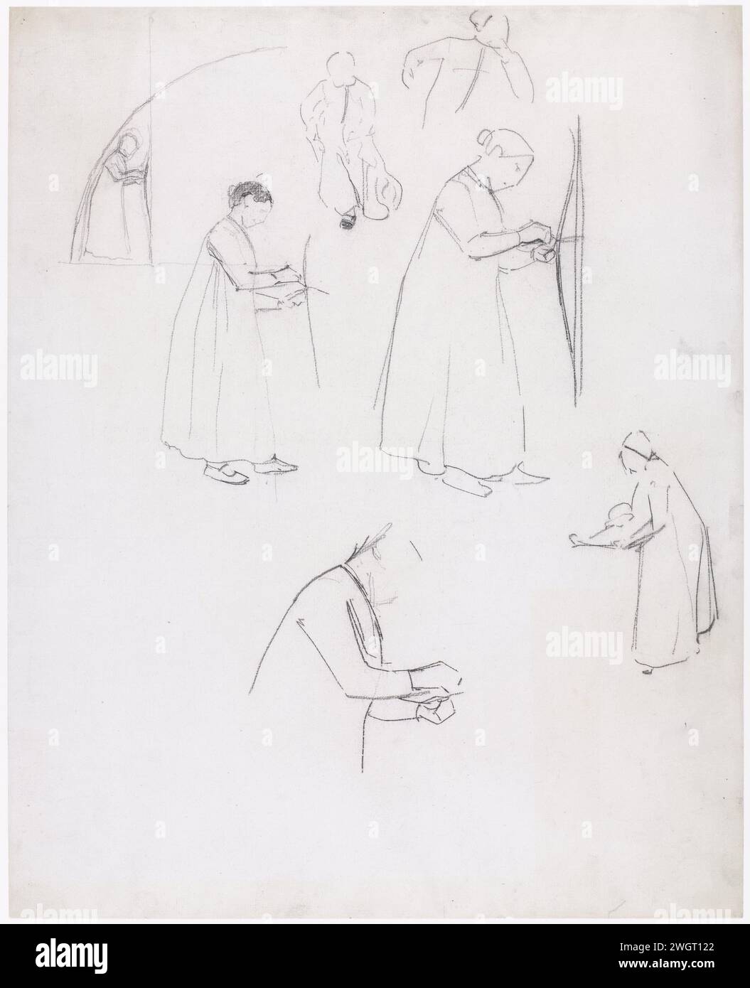 Sketch magazine with various studies of a standing woman, Gerrit Willem ...