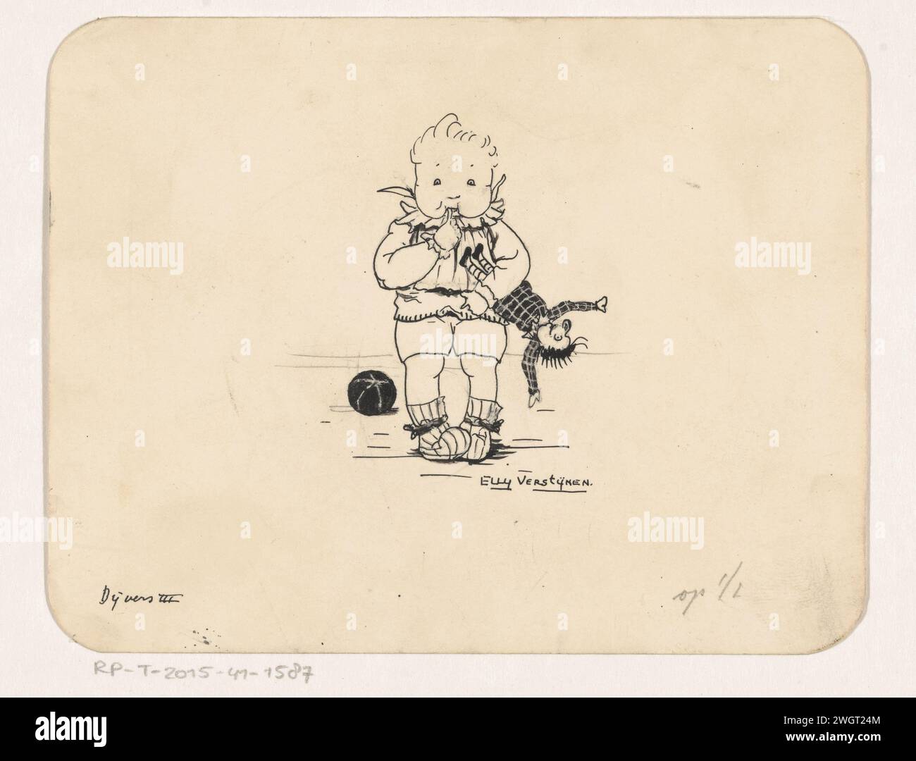 Boy with pop, Elly Verstijnen, c. 1900 - c. 1930 drawing A boy is ...