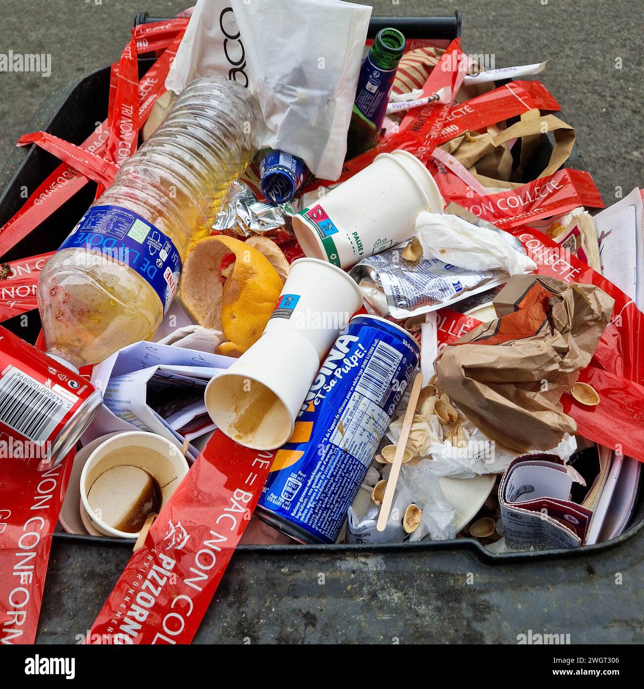 Poor sorting of garbage, top view, Bron, France Stock Photo - Alamy
