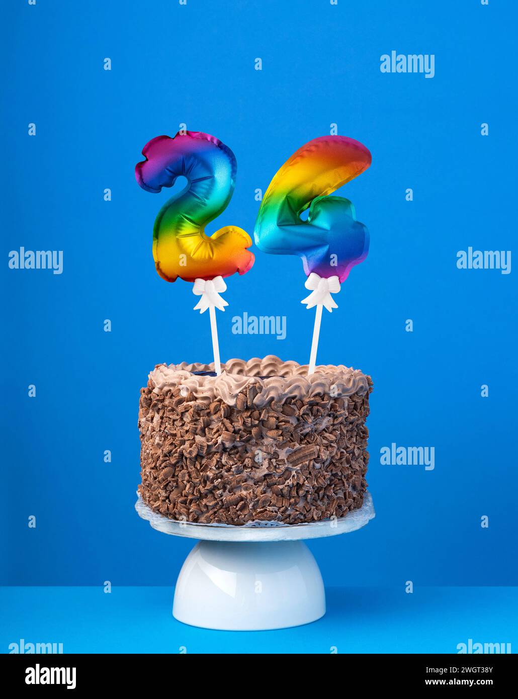 Birthday cake with balloon number 24 - Invitation card on blue ...