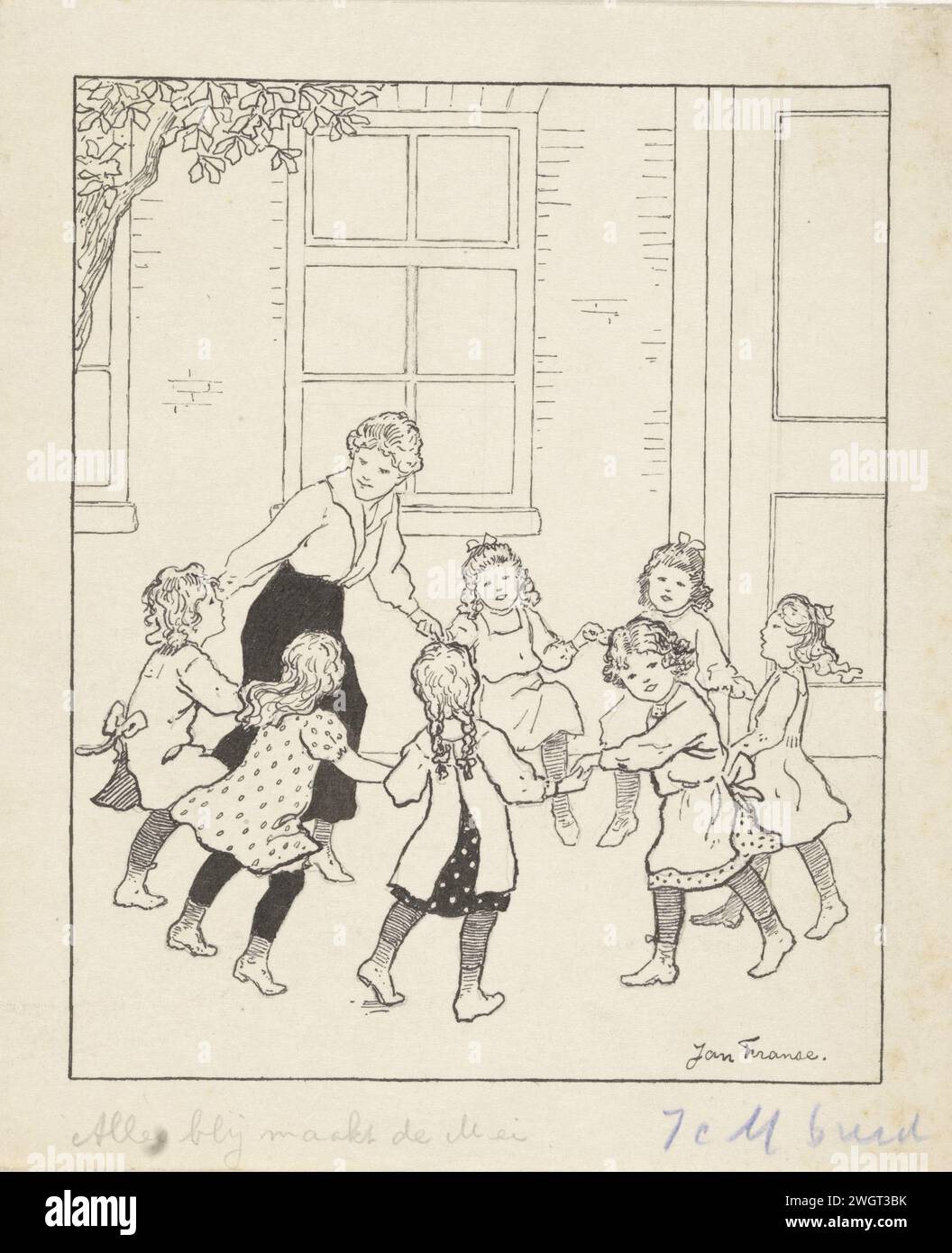 In the round dancing girls, c. 1915 - c. 1930 drawing In a schoolyard a ...