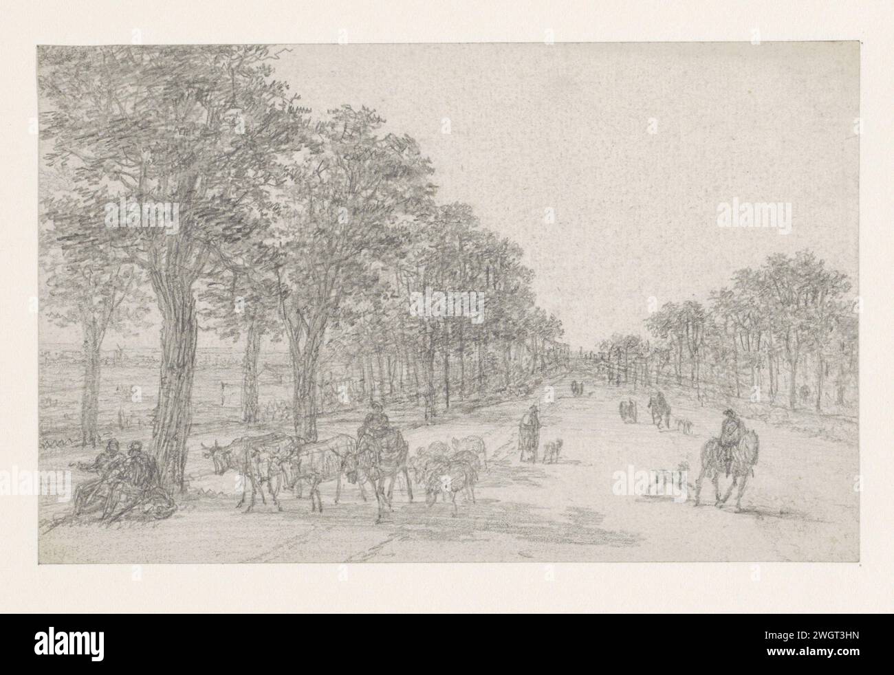 Boot -rich road with a shepherd with herd, man on horseback and passers ...