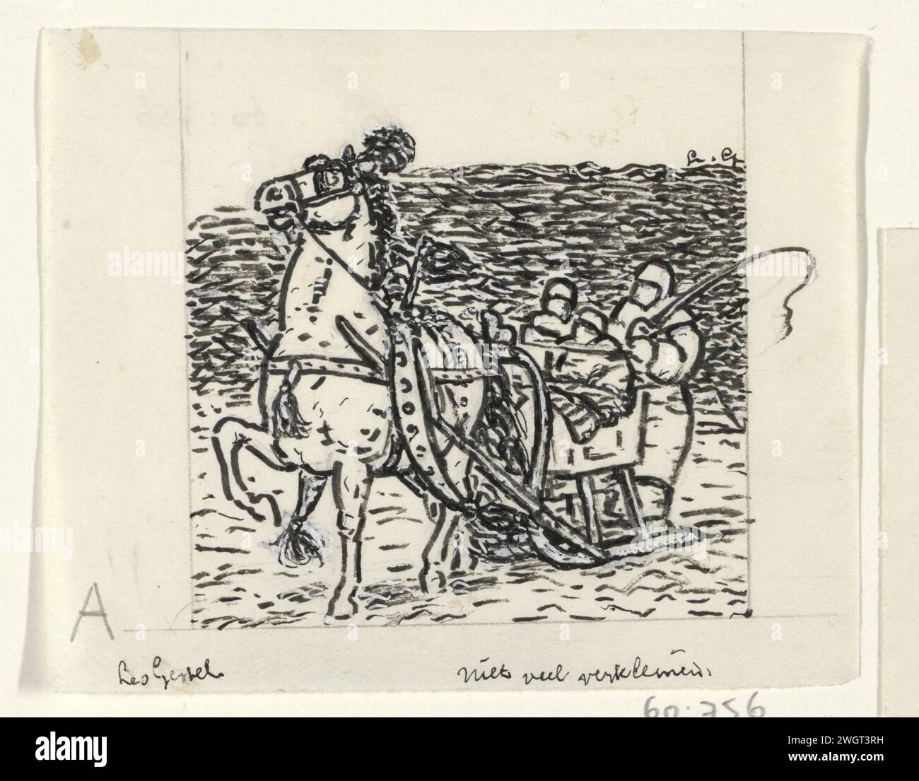 Gair sleigh pulled by a horse, Leo Gestel, 1891 - 1941 drawing paper ...