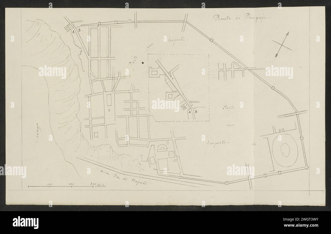 Map of Pompeii, 1830 Loose drawing between pages 9 and 10 from a ...