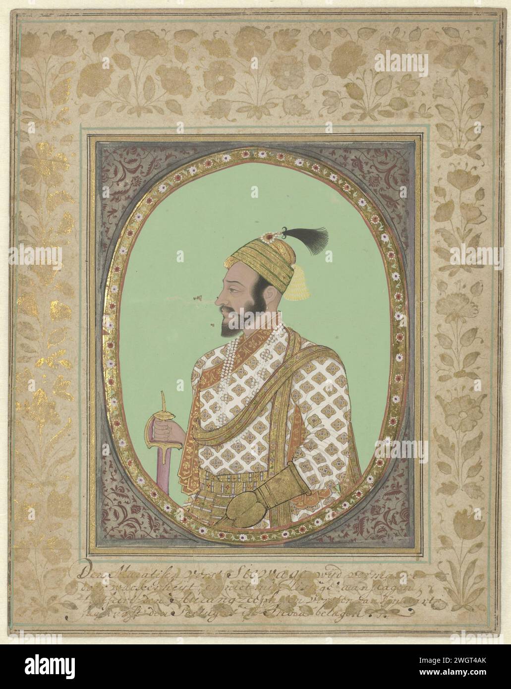 Portrait of Maratha Vorst Shivaji with extensive Dutch caption on the ...