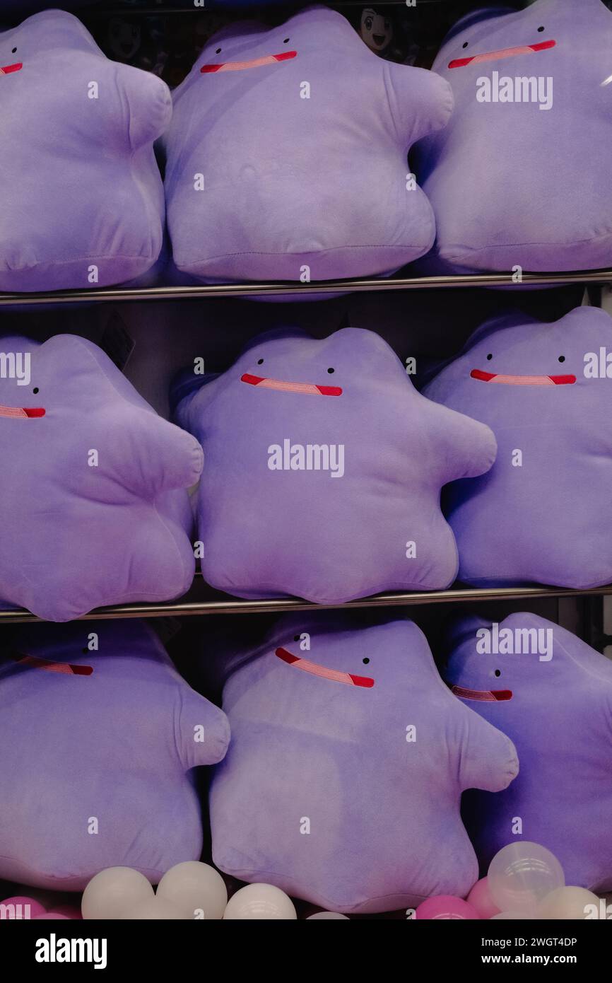 Purple Pokemon Ditto character in claw machine, Tokyo, Japan Stock ...