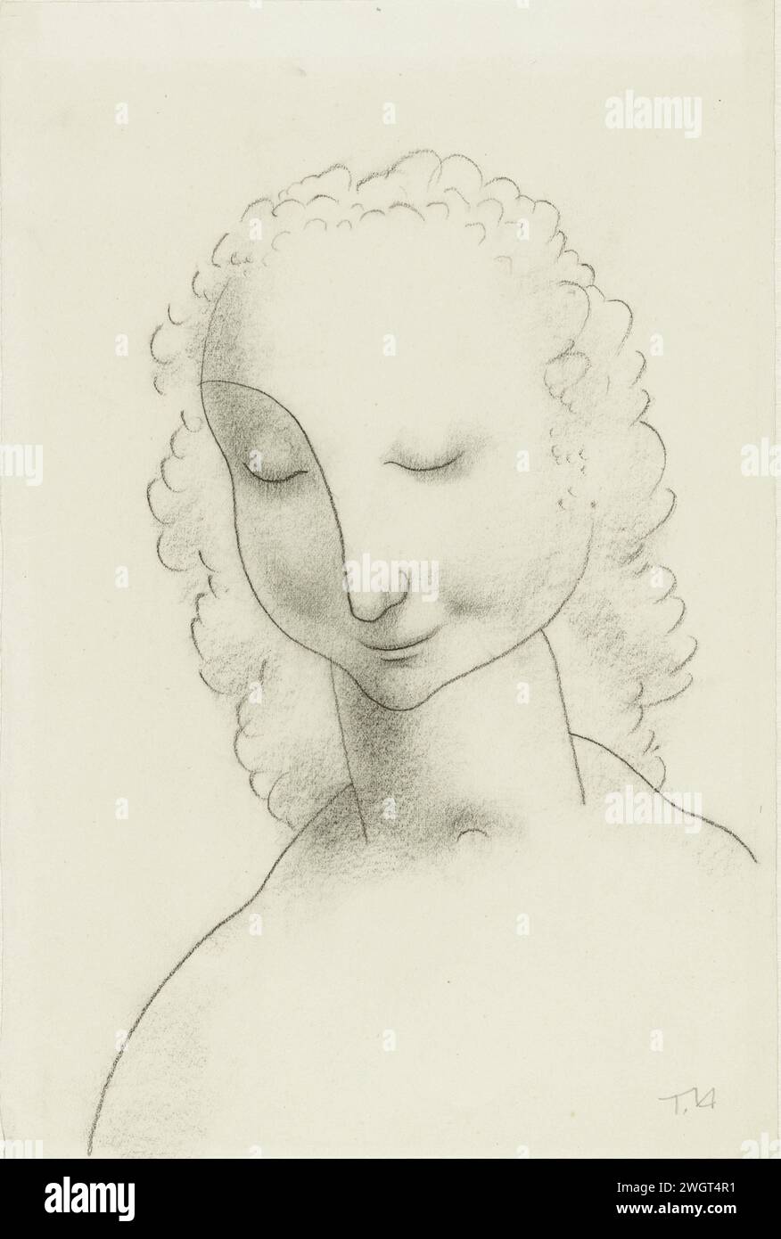 Head of a woman with closed eyes, 1915 - 1940 drawing paper. pencil ...